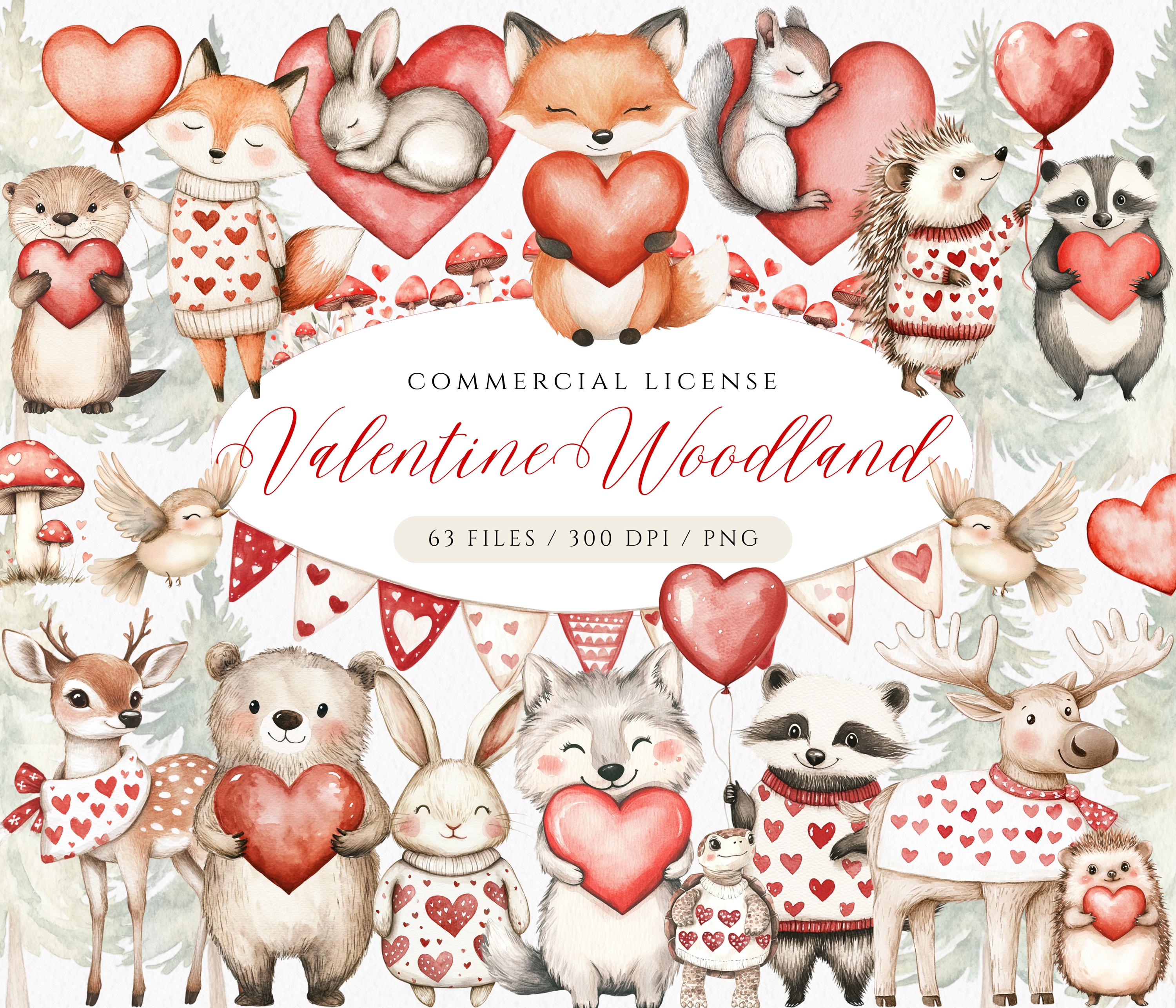 Valentine Woodland Animal Clipart: Boho Nursery Art (digital Download ...