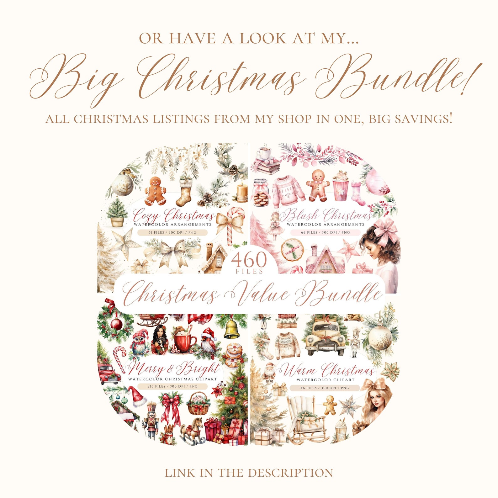 Watercolor Christmas Clipart Set, Classic Christmas Clipart Bundle, Red ...
