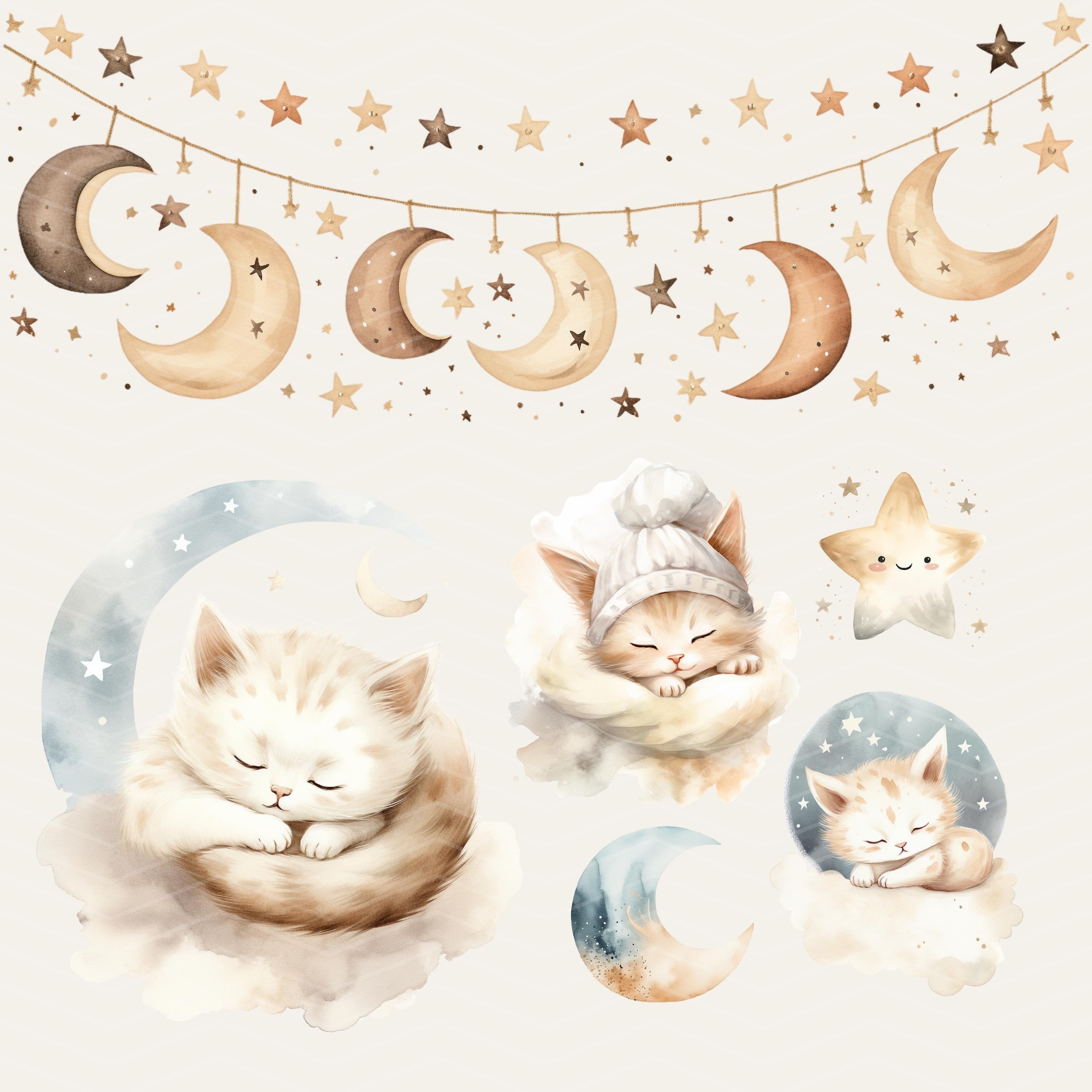 Watercolor Sleepy Kitten Clipart: Baby Shower PNG (digital Download) - Etsy