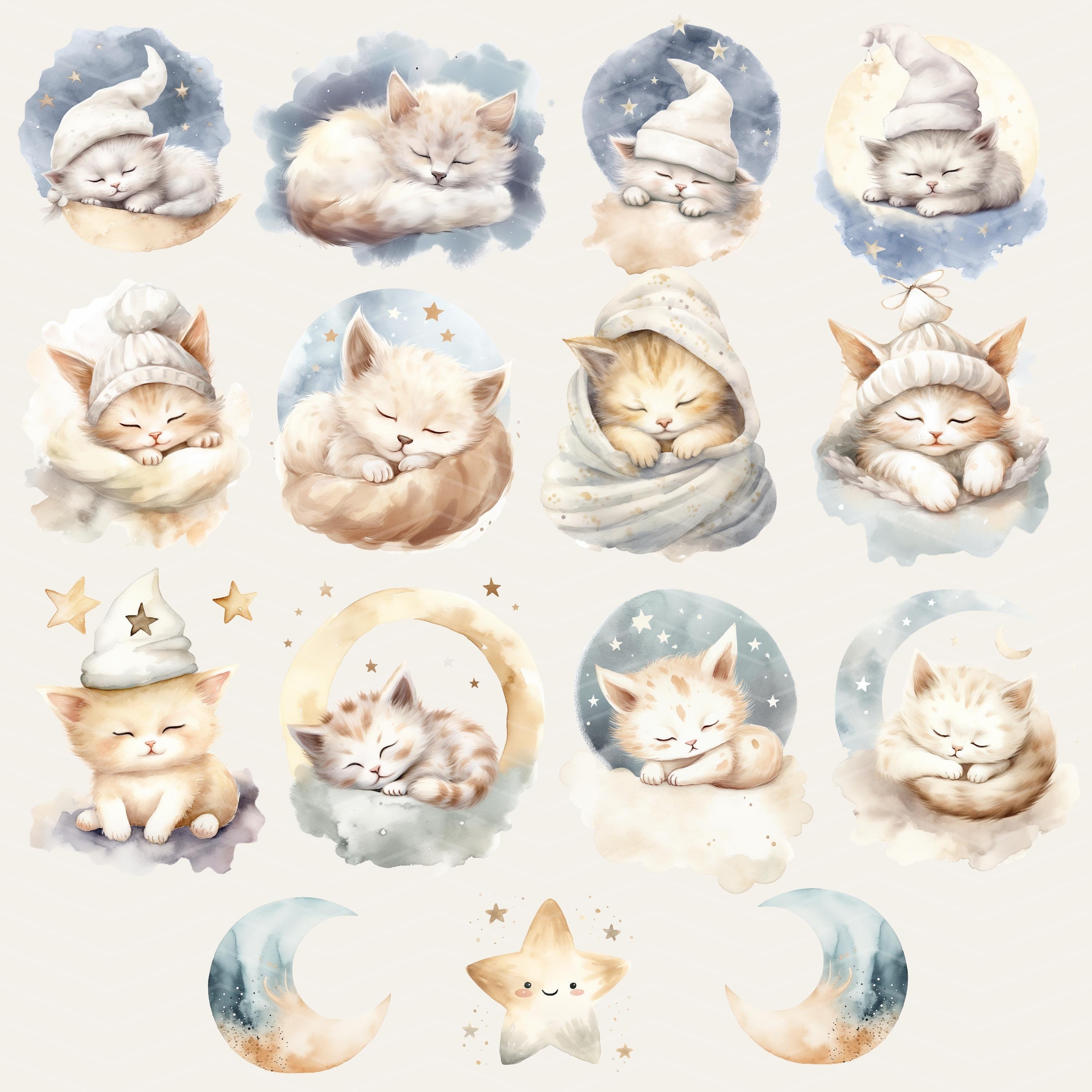Watercolor Sleepy Kitten Clipart: Baby Shower PNG (digital Download) - Etsy