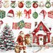 Watercolor Christmas Clipart: Red Ornaments, Wreath PNG (digital ...