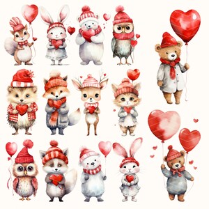 Woodland Valentines Clipart, Cute Woodland Animals on Valentines Day ...