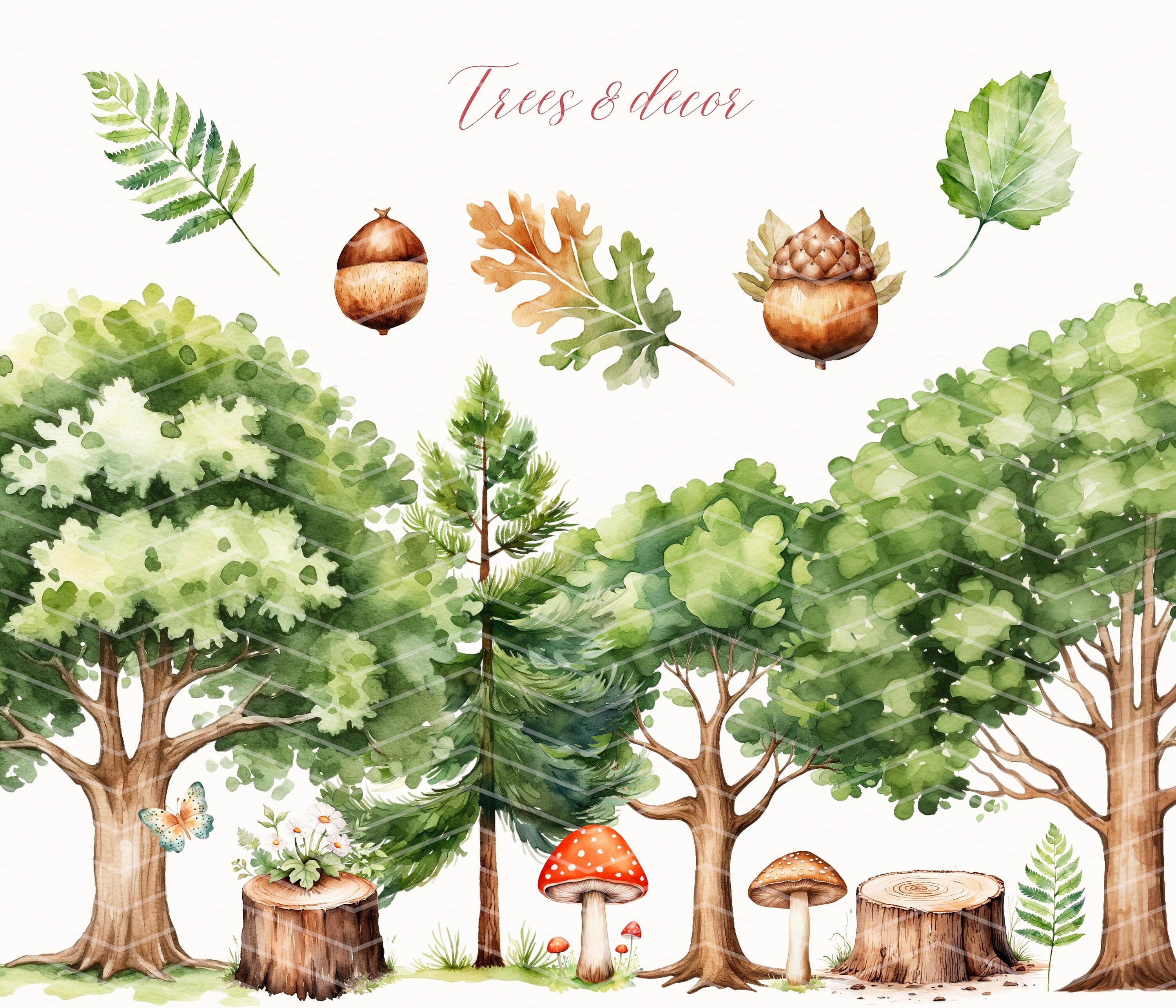 Watercolor Woodland Animals Clipart: Forest Nursery Decor (digital ...