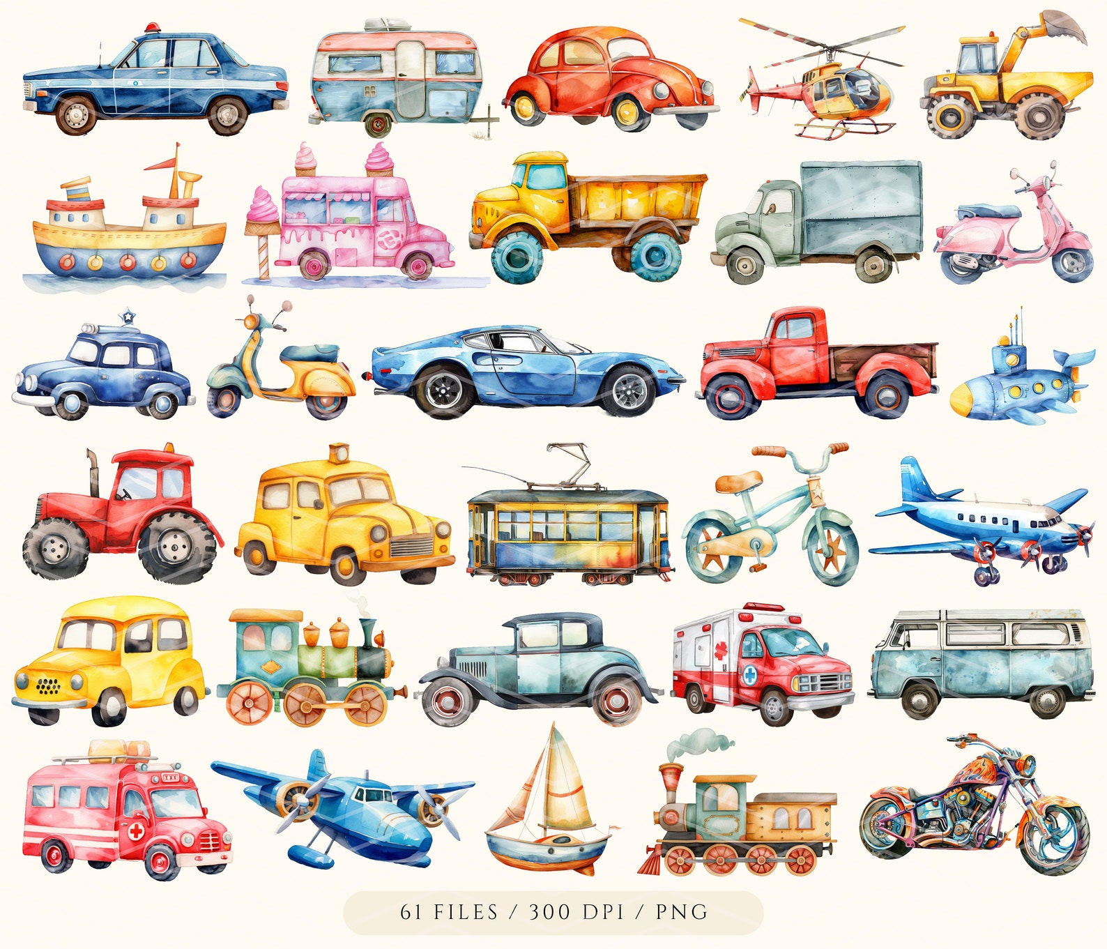 Watercolor Transportation Clipart, Vehicle Clipart, Public Transport ...