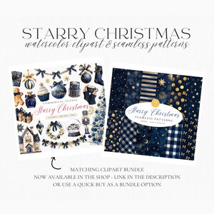 Navy Christmas Seamless Patterns, Watercolor Starry Night Christmas ...