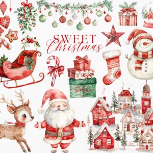 Watercolor Christmas Clipart Bundle: Santa's Village, Reindeer, Elf ...
