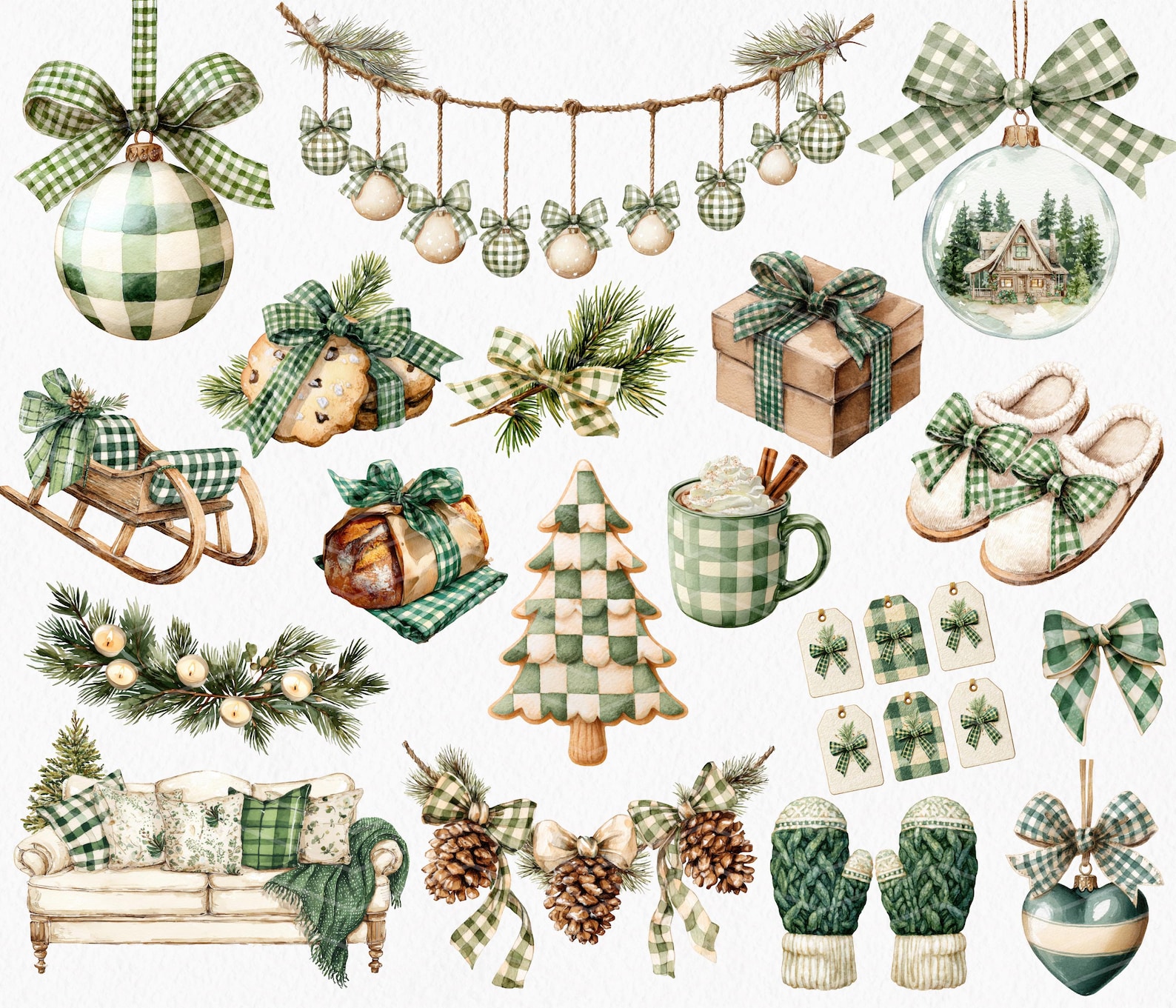 Neutral Christmas Clipart Bundle: Watercolor Rustic Christmas Graphics ...