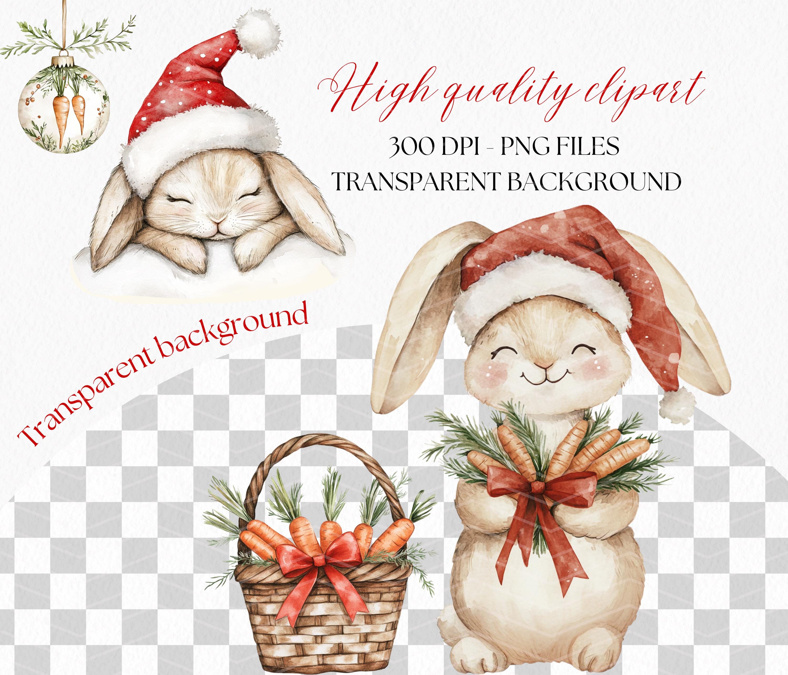 Christmas Bunny Clipart: Festive Holiday Bunnies PNG, Rabbit - Etsy