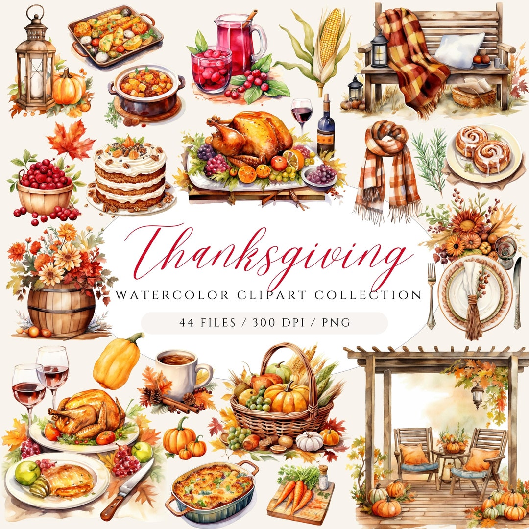 Thanksgiving Clipart Bundle: Cozy Autumn Harvest Dinner (PNG) - Etsy