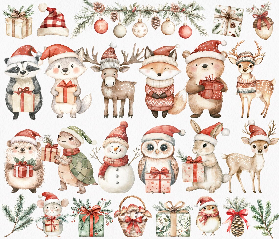 Christmas Woodland Animals Clipart Bundle: Winter Forest Graphics ...