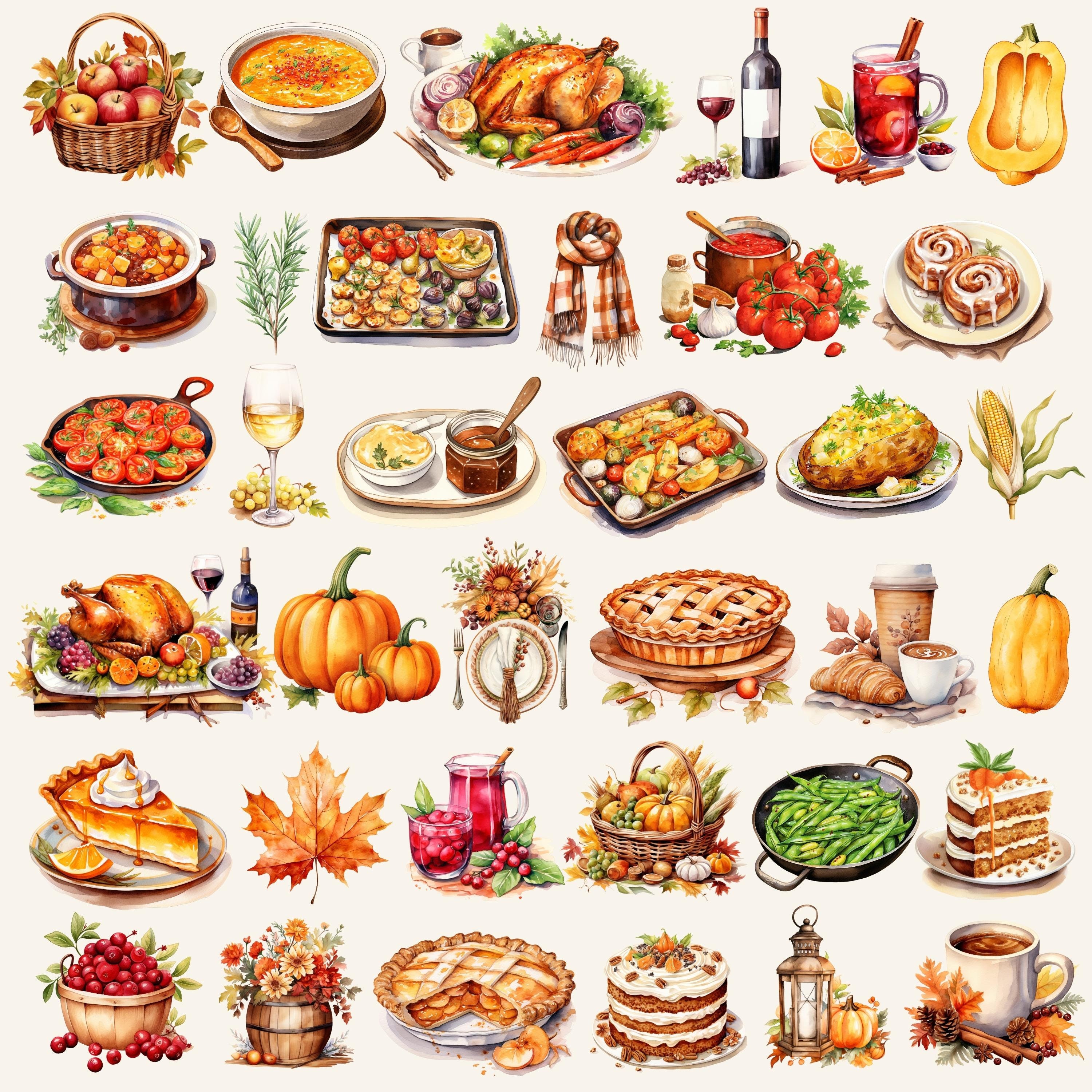 Thanksgiving Clipart Thanksgiving Table Harvest Clipart Turkey - Etsy