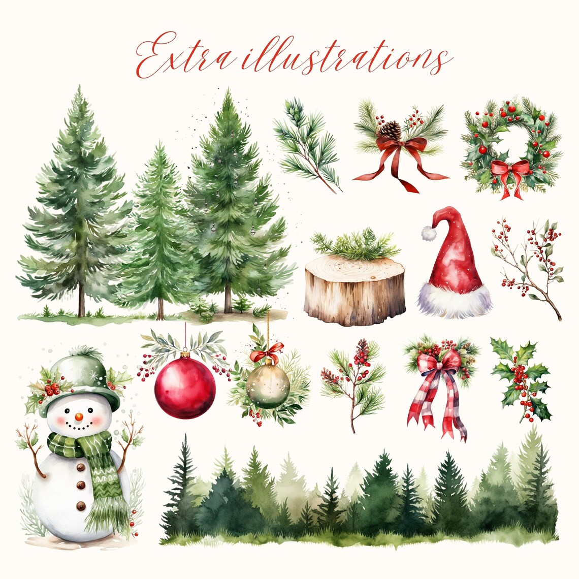 Watercolor Christmas Woodland Animals Clipart (digital Download) - Etsy