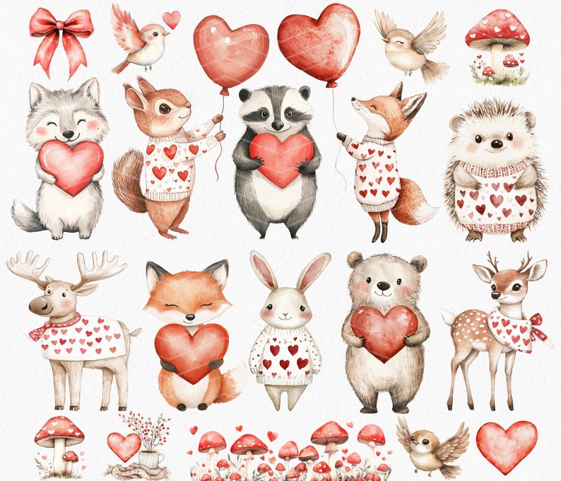 Valentine Woodland Animal Clipart: Boho Nursery Art (digital Download ...
