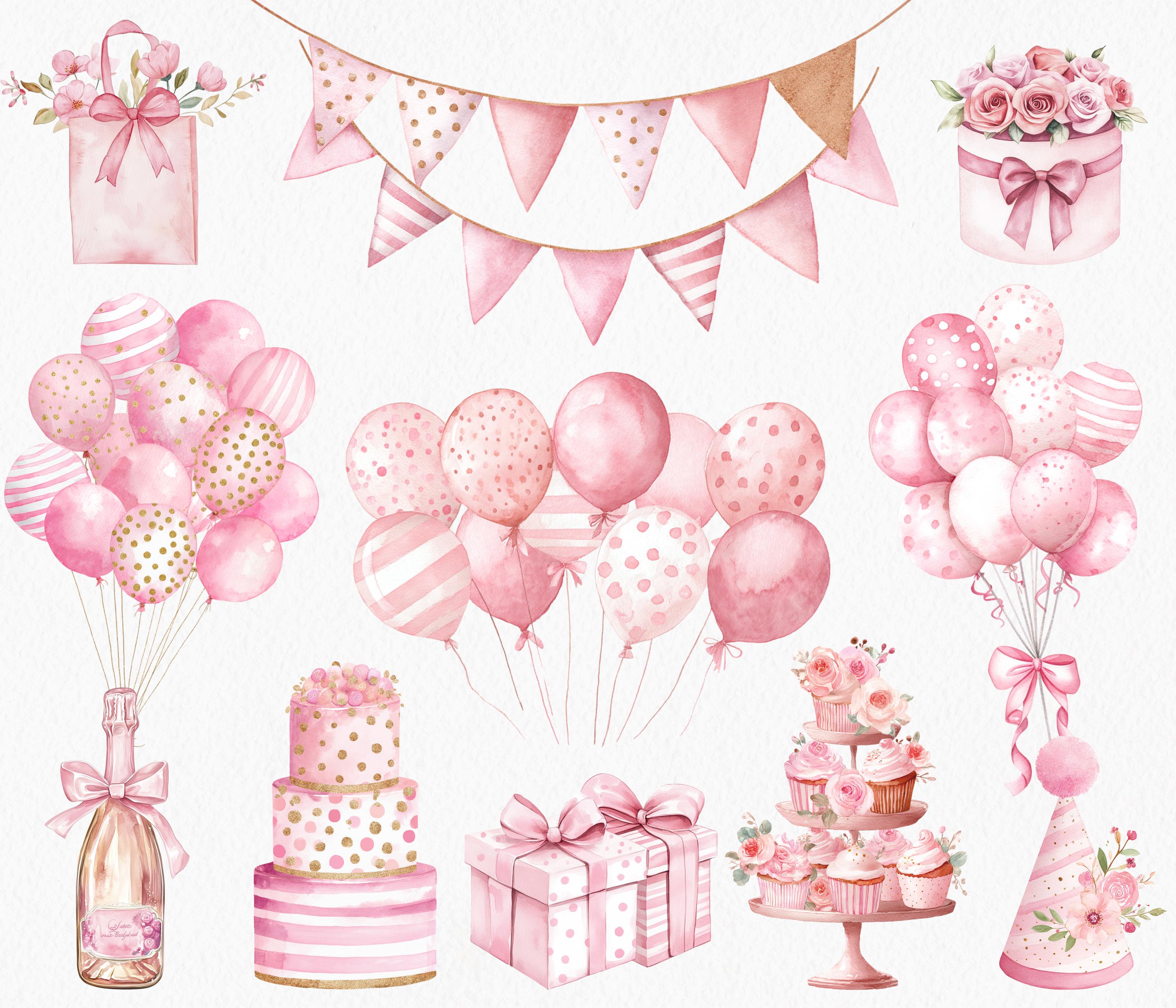 Watercolor Pink Birthday Clipart: Boho Party Graphics (digital Download ...