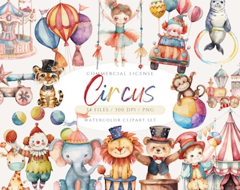 Circus Clipart Set. Cute Illustrations of Circus Animals, People and ...