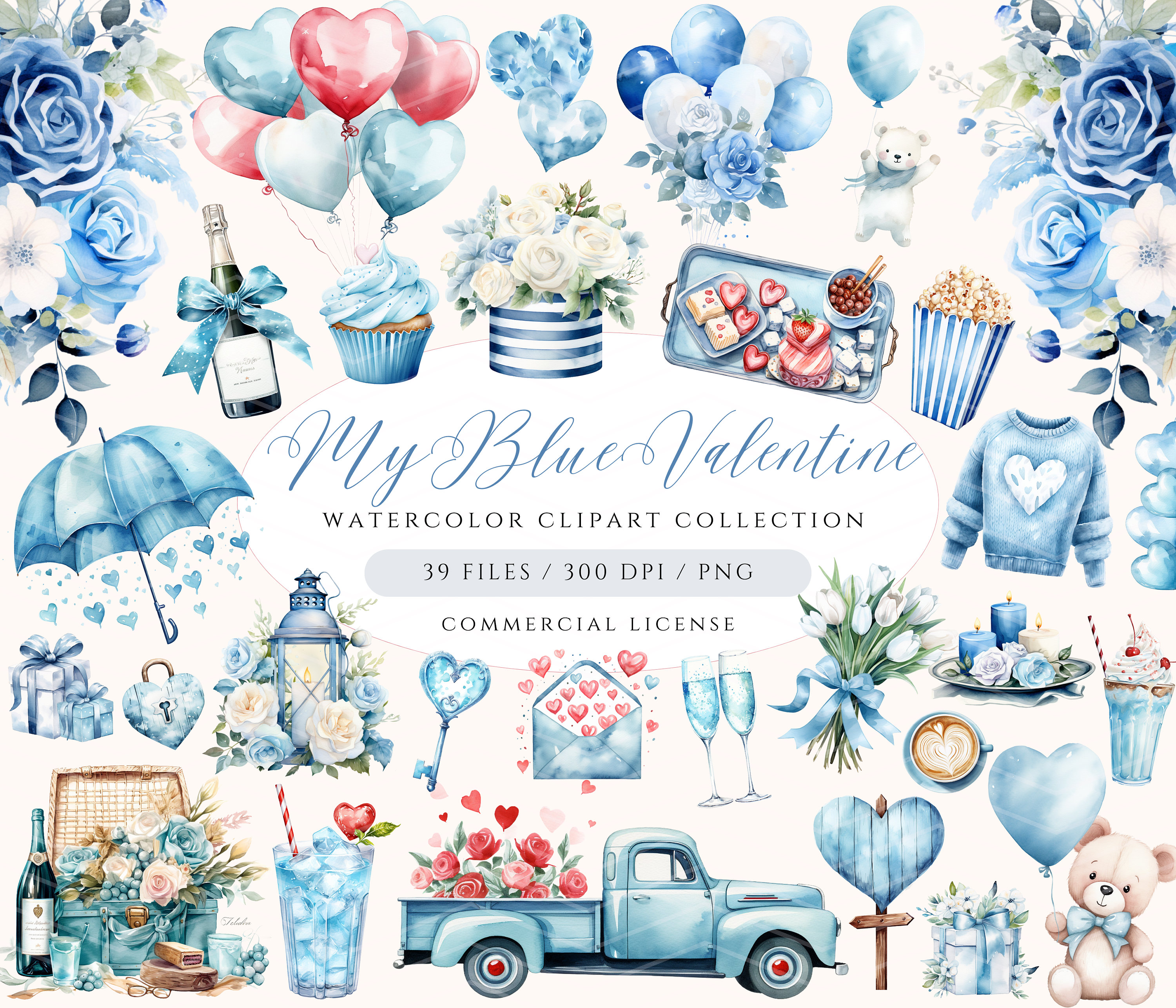 Watercolor Valentine's Day Clipart Bundle: Boho Hearts & Animals (PNG ...