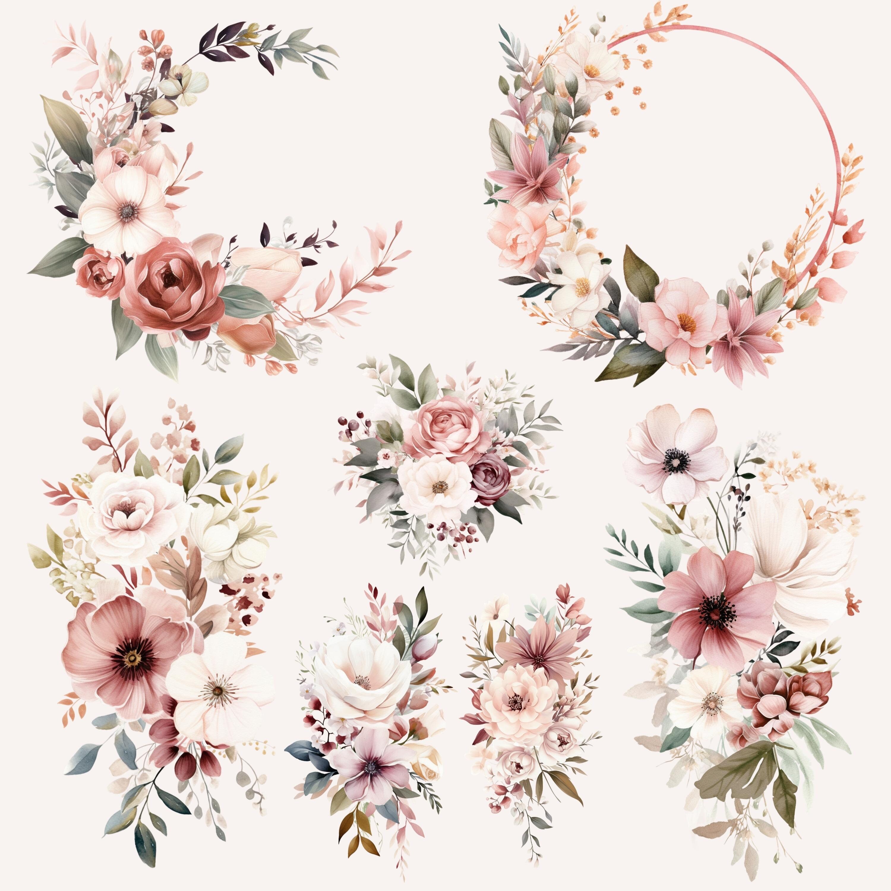 Dusty Rose Floral Clipart Dusty Pink Flowers Blush Floral - Etsy