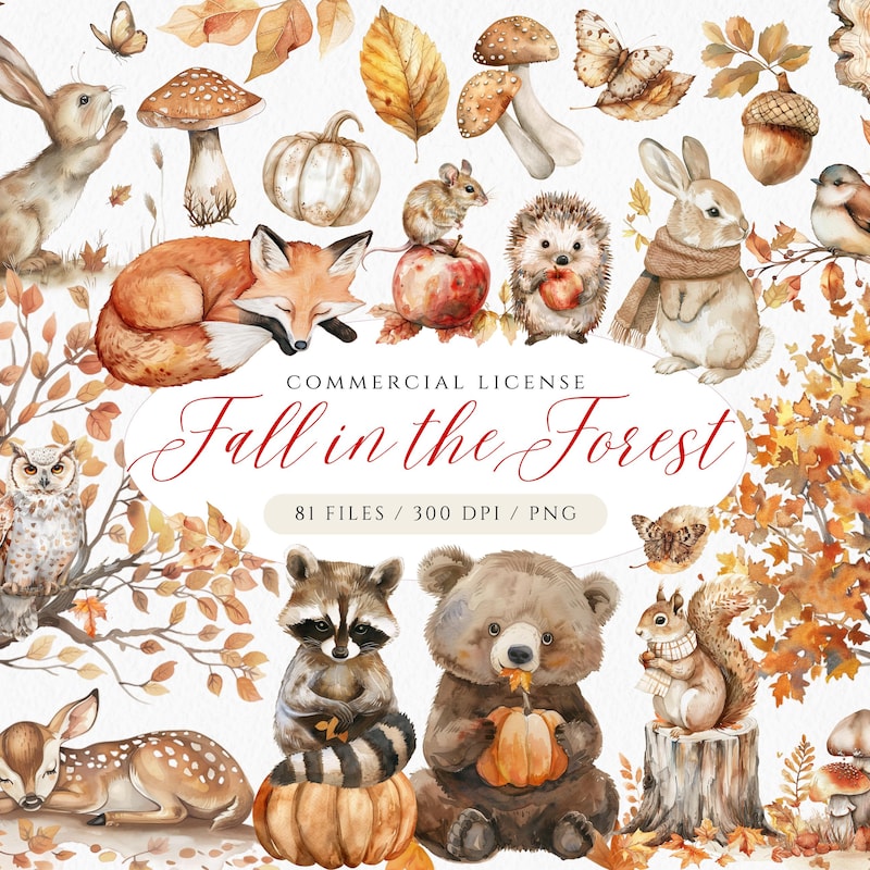 Fall Animals Clipart - Etsy