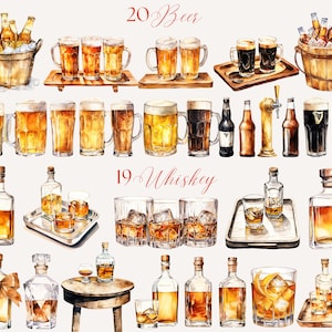 400+ Watercolor Cocktail Clipart Bundle: Bar Menu, Champagne, Wine ...