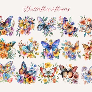 Colorful Butterfly Clipart, Butterflies and Flowers, Floral Butterfly ...