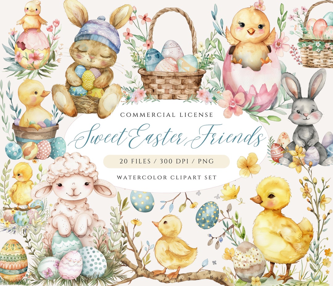 Cute Easter Animal Clipart, Pastel Easter Clipart, Easter Bunny PNG ...