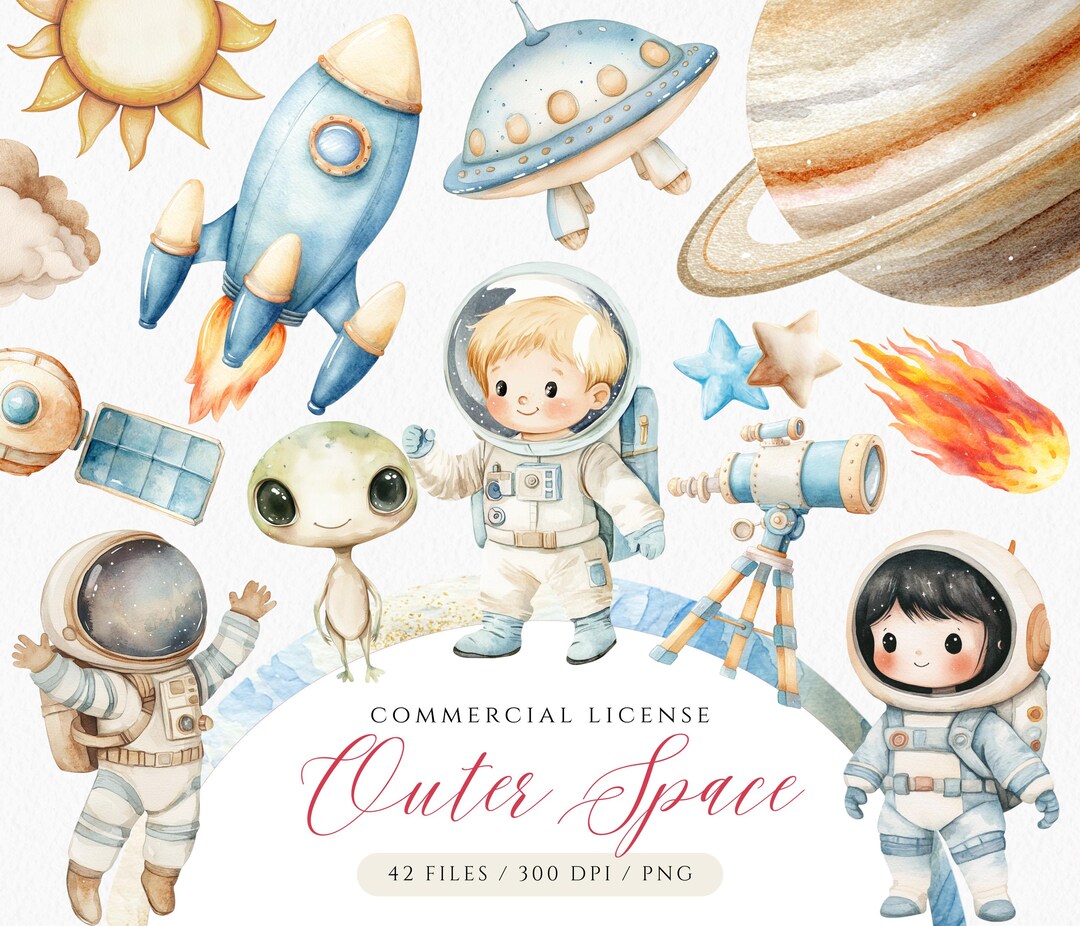 Watercolor Space Clipart, Astronaut PNG, Outer Space Clipart Bundle ...