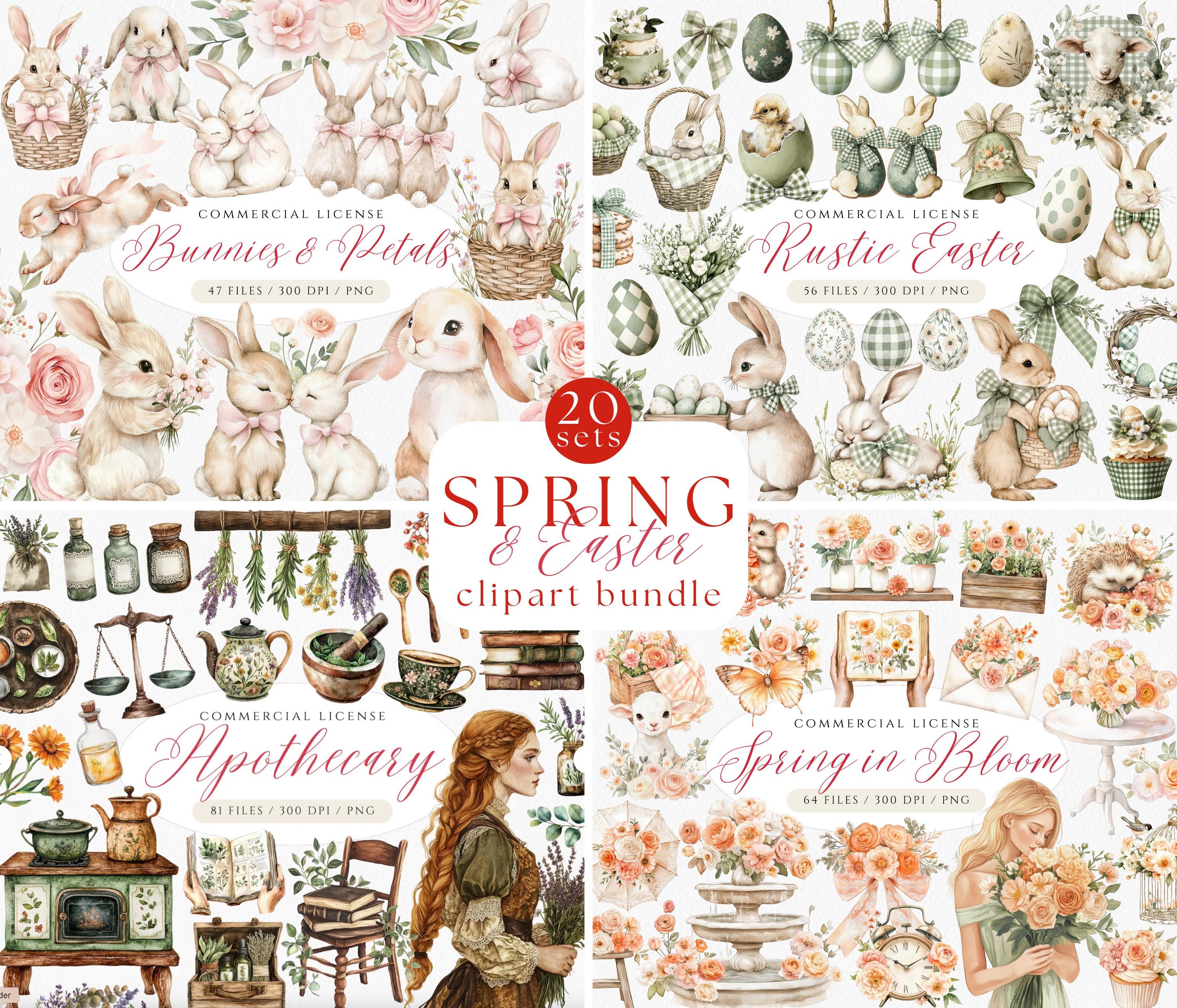 900+ Spring & Easter Clipart Bundle, Watercolor Floral Clipart ...