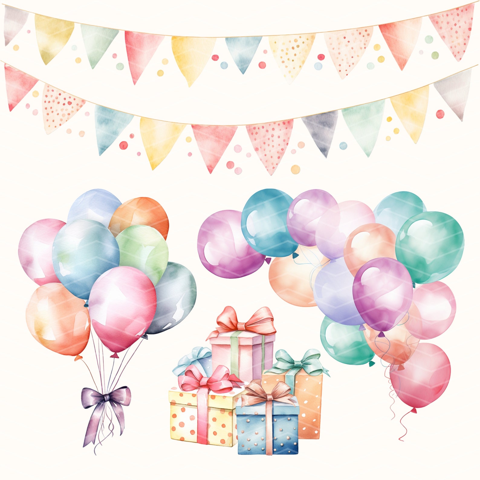 Watercolor Pastel Birthday Clipart Bundle (digital Download) - Etsy