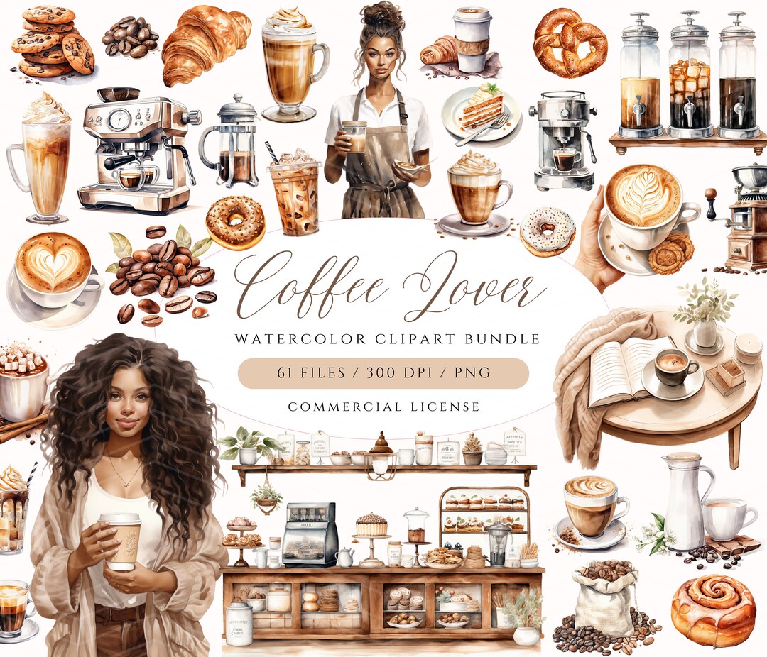 Watercolor Coffee Clipart, Coffee Lover PNG, Coffee Beans, Barista ...