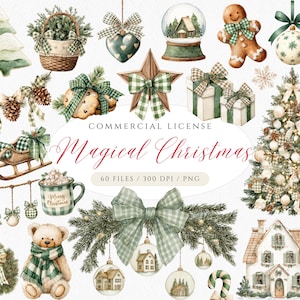 Neutral Christmas Clipart Bundle: Watercolor Rustic Christmas Graphics ...