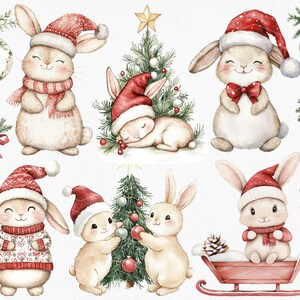 Christmas Bunny Clipart: Festive Holiday Bunnies PNG, Rabbit - Etsy