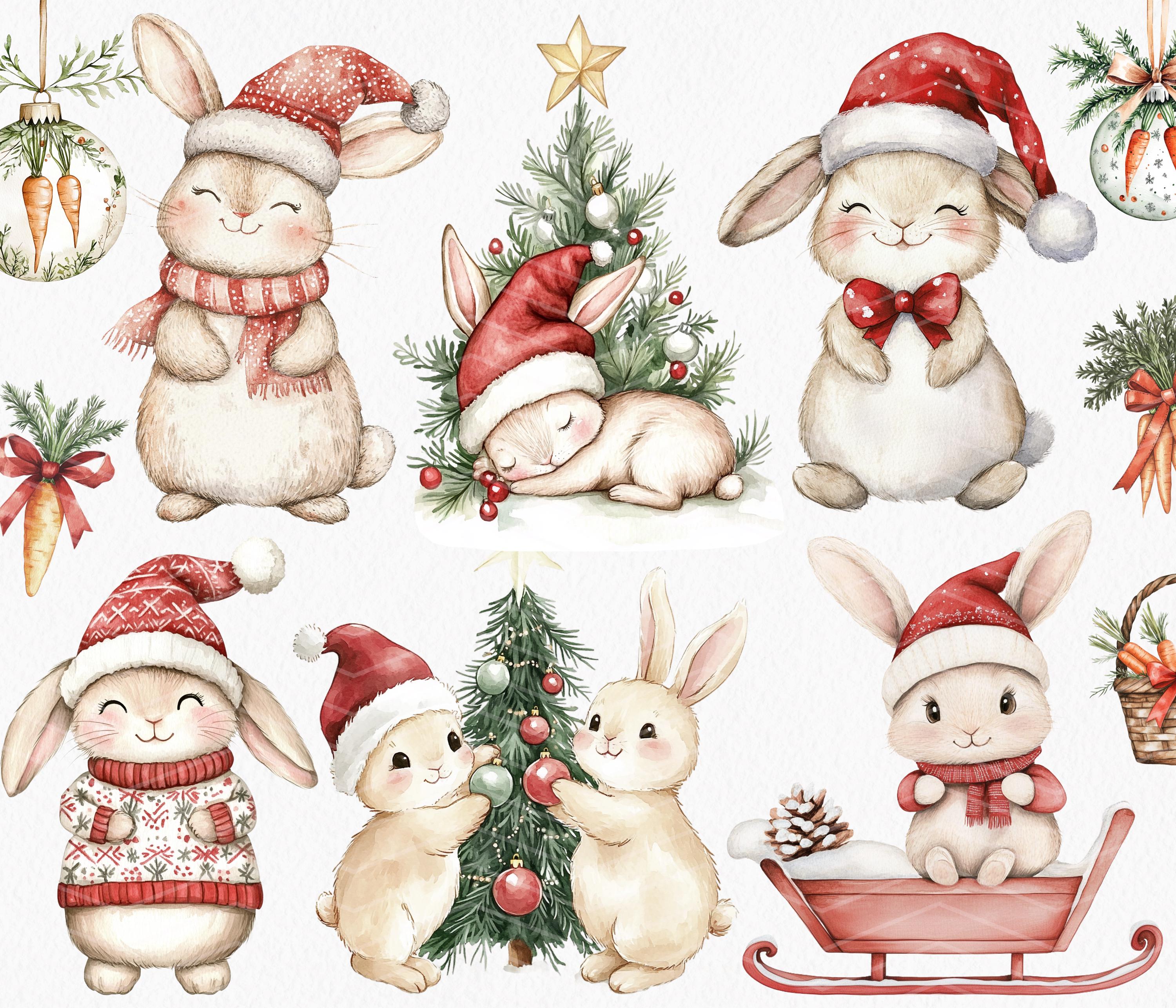 Christmas Bunny Clipart: Festive Holiday Bunnies PNG (digital Download ...