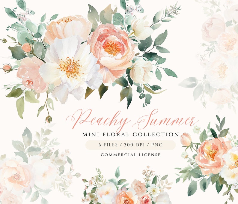Watercolor Peach Floral Clipart: Blush Flower Pngs (commercial Use ...