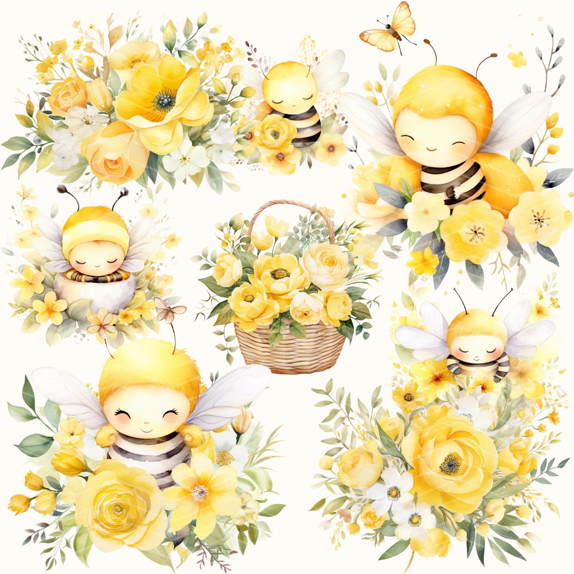 Sweet Honey Bee Watercolor Clipart: Baby Shower PNG (digital Download ...