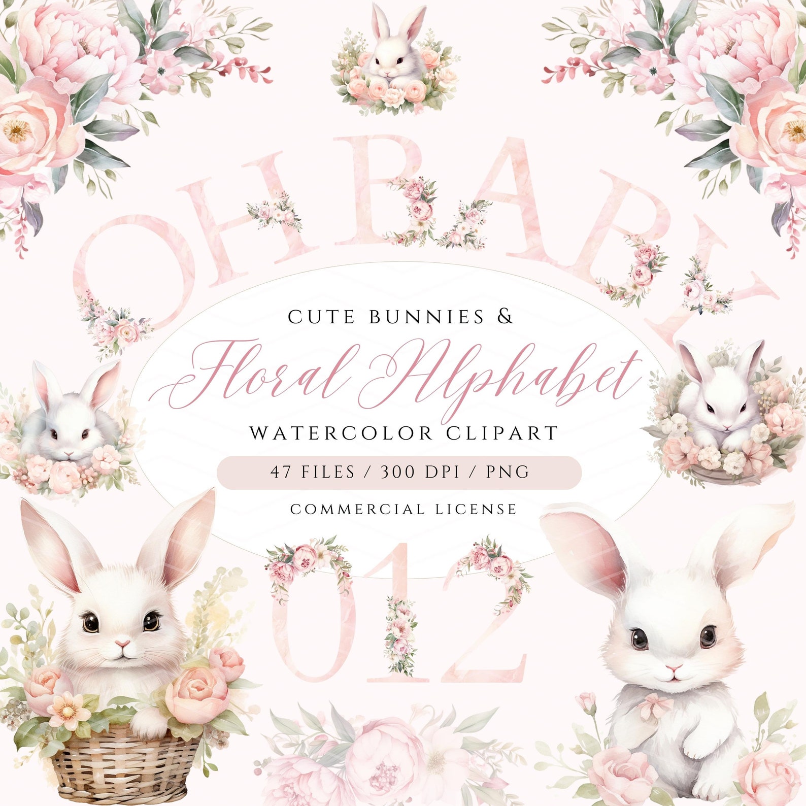 Watercolor Floral Alphabet Clipart, Pink Alphabet PNG, Baby Milestone ...