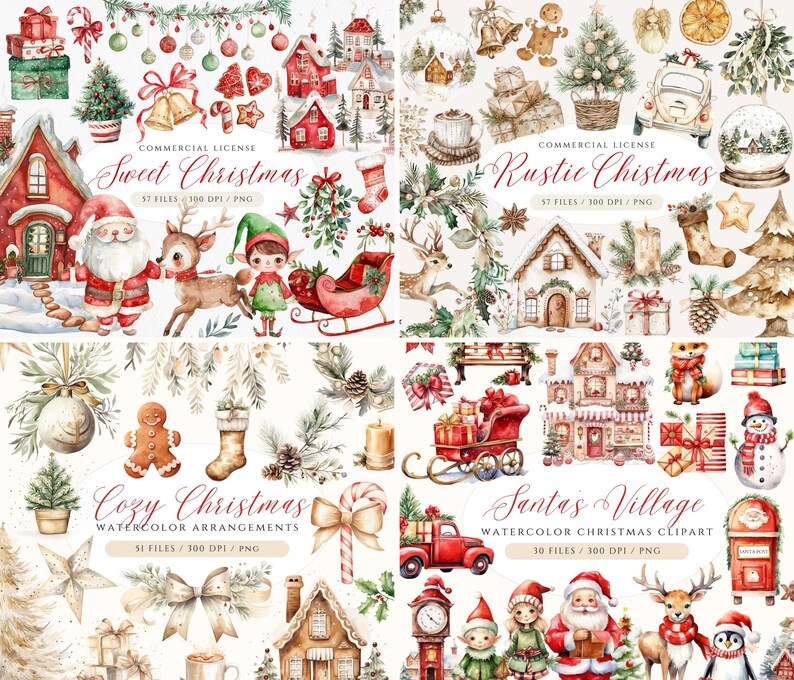 1300+ Watercolor Christmas Clipart Bundle: Boho, Woodland, Pink Xmas ...