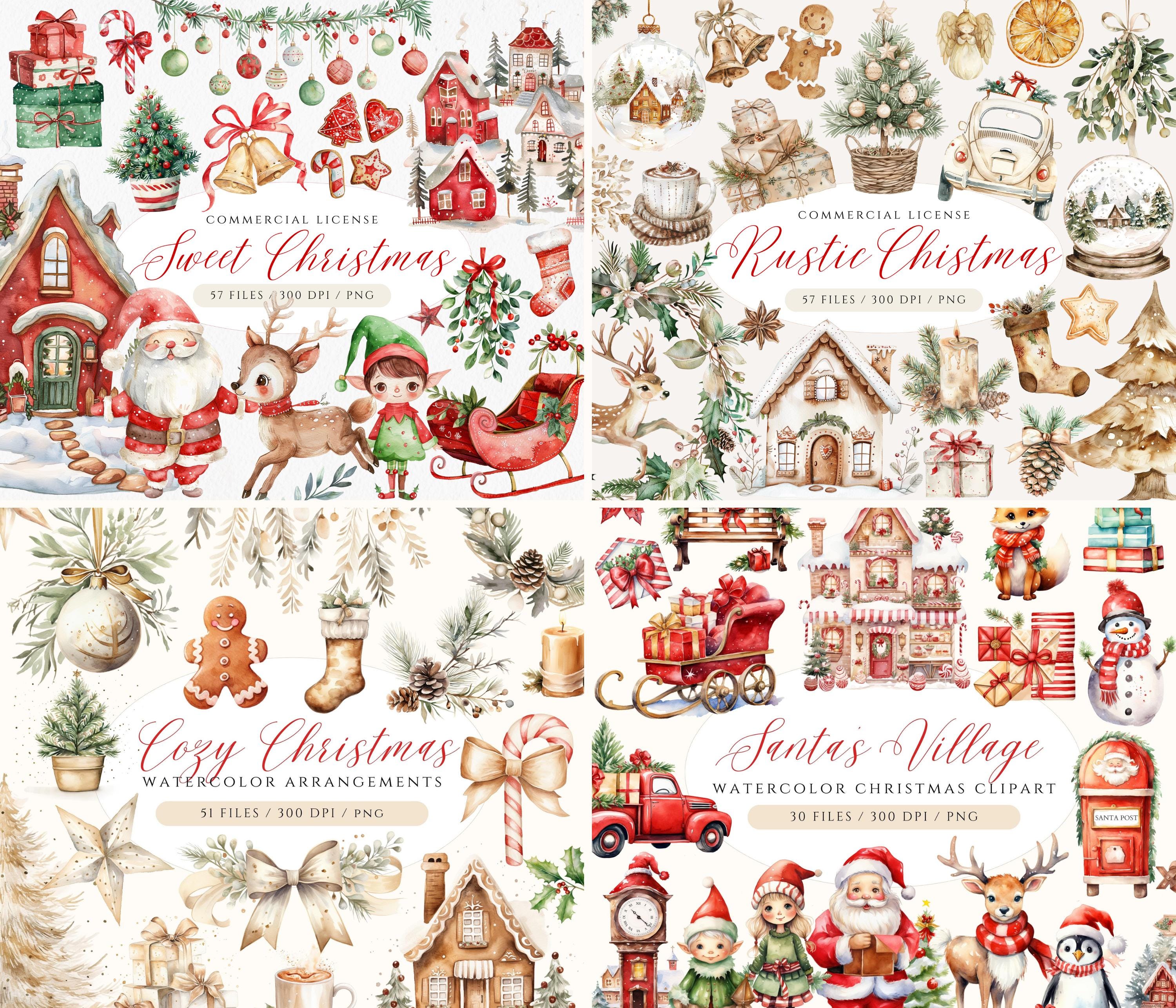 1300+ Watercolor Christmas Clipart Bundle: Boho, Woodland, Pink Xmas ...