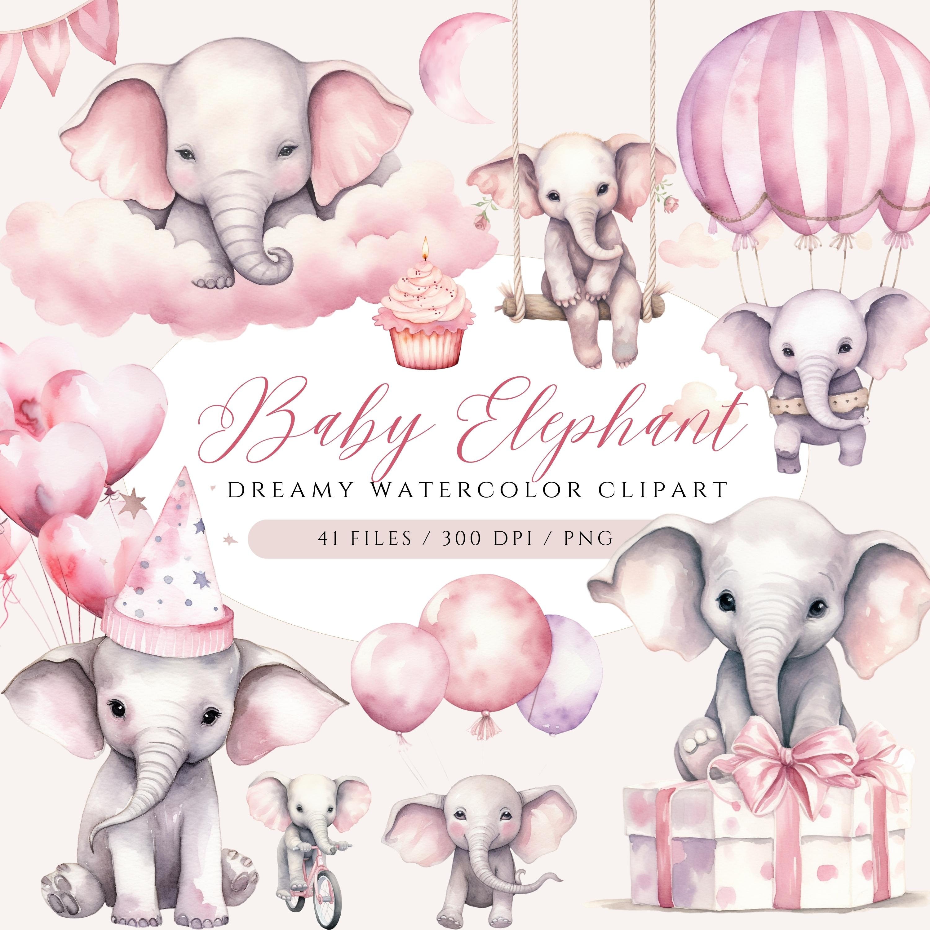 Baby Elephant Watercolor Clipart Elephant Clipart Birthday Elephant PNG ...