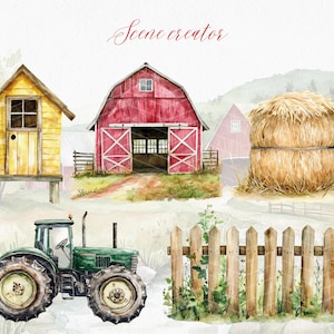 Watercolor Farm Animals Clipart: Realistic Countryside PNG (digital ...