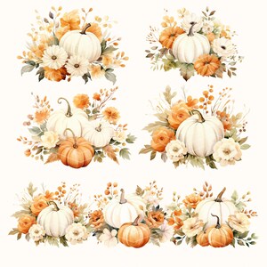 Floral Pumpkin Clipart: Boho Autumn Flower Bouquets (digital Download ...