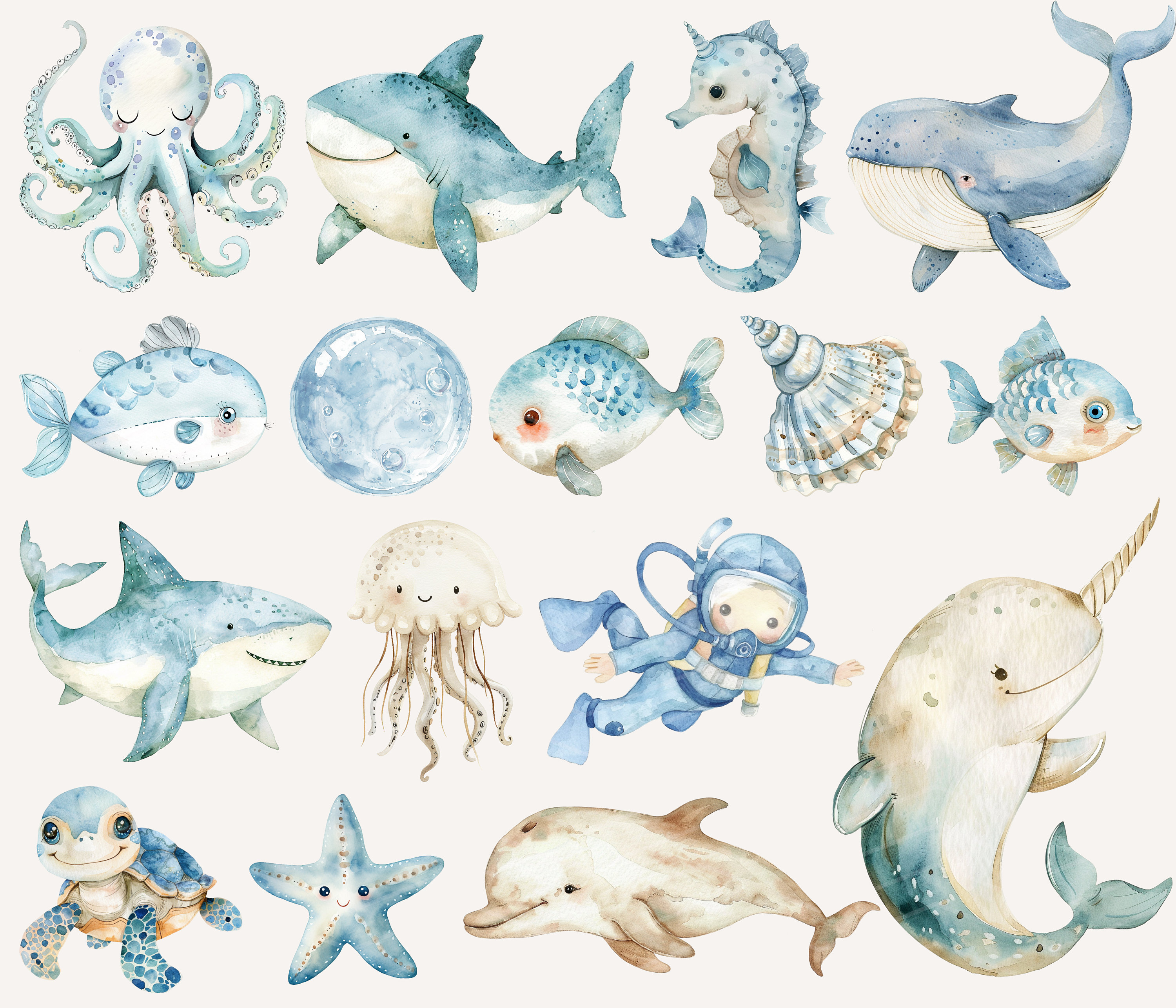 Watercolor Sea Animal Clipart Bundle: Under the Sea Ocean Nursery Art ...
