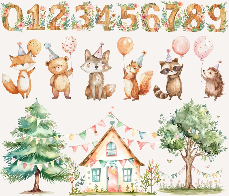 Woodland Animals Party Clipart: Forest Friends PNG (digital Download ...