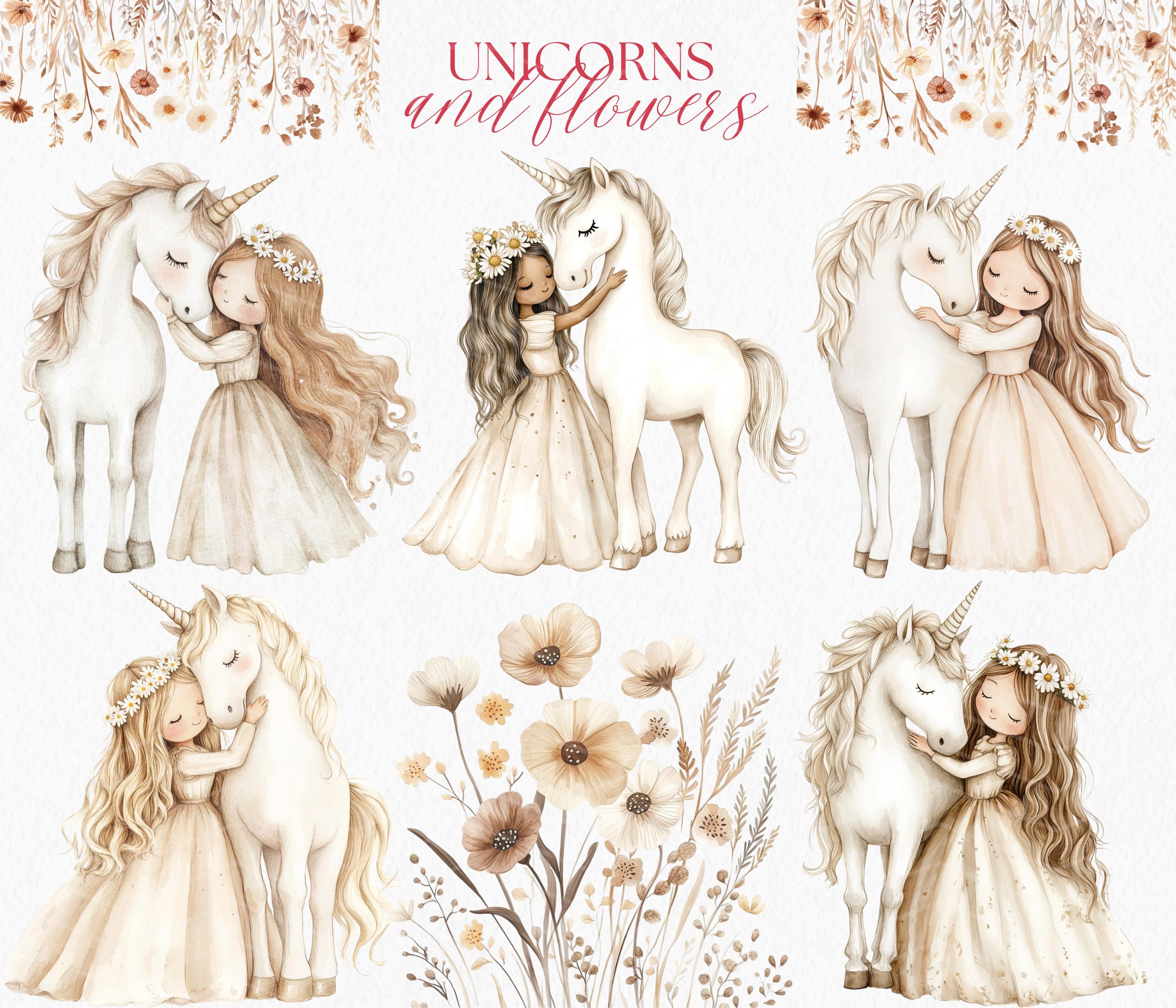 Boho Princess Clipart Bundle: Fairytale Dragon, Unicorn, Castle (PNG ...