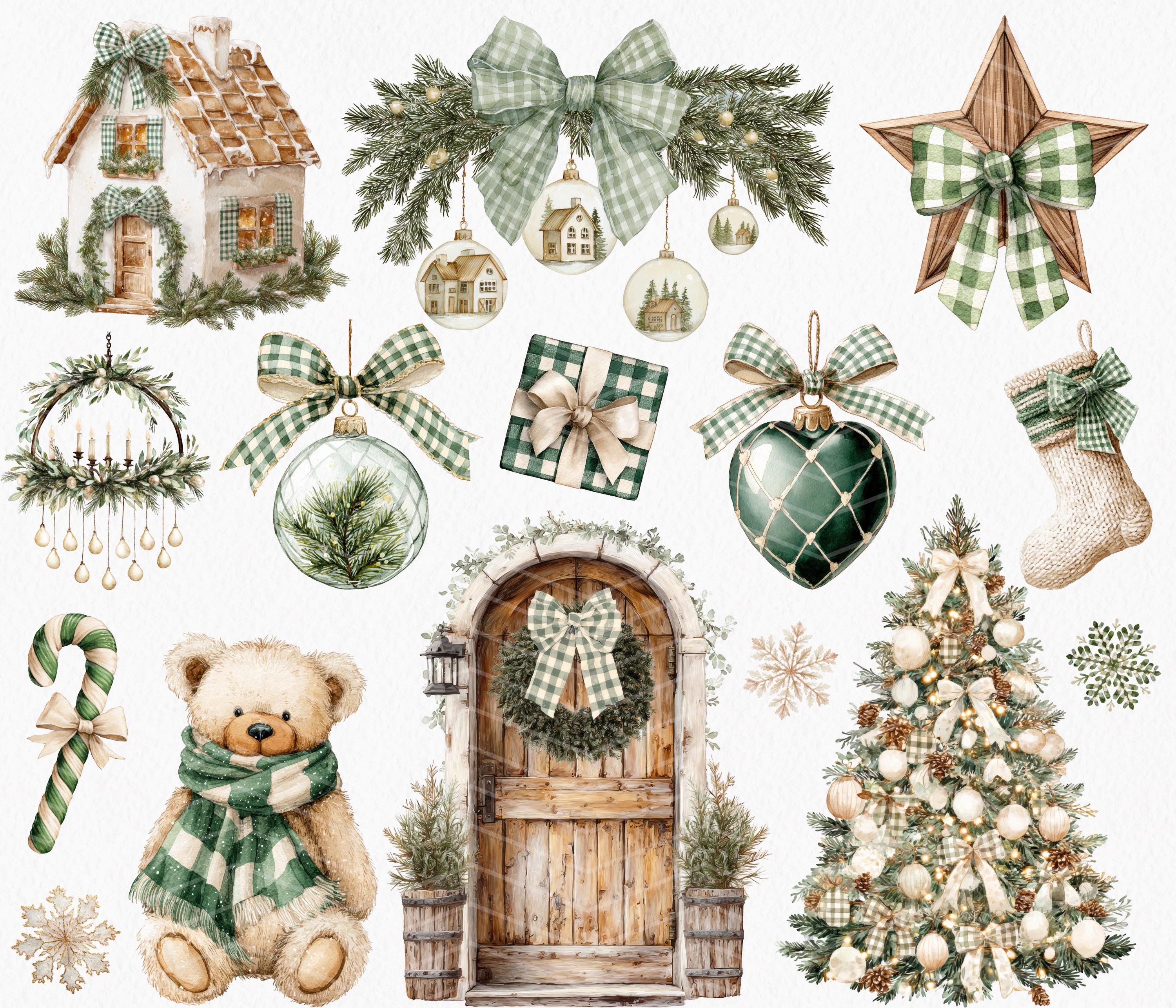 Neutral Christmas Clipart Bundle: Watercolor Rustic Christmas Graphics ...