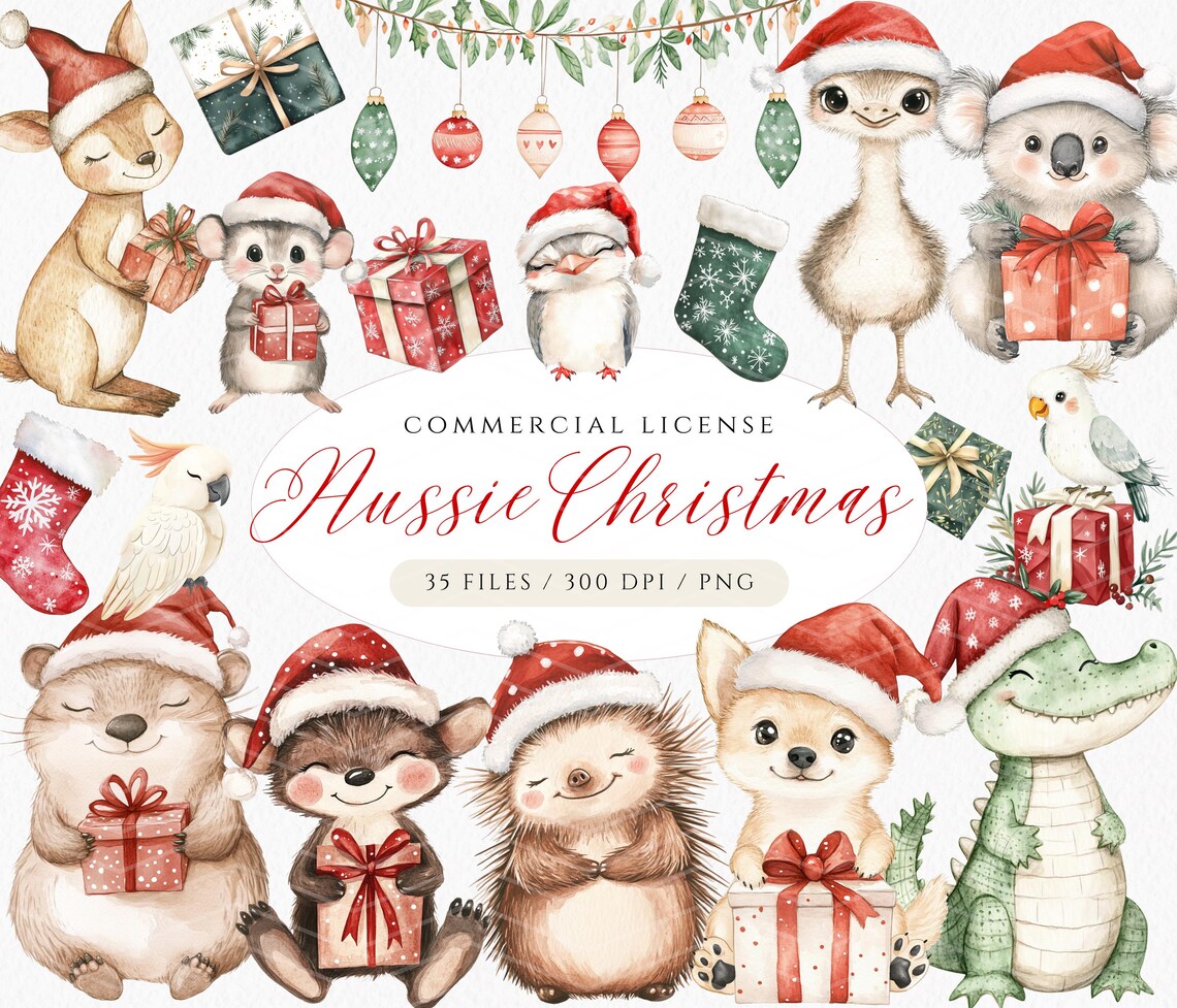 Australian Christmas Animals Clipart, Festive PNG, Aussie Wildlife ...