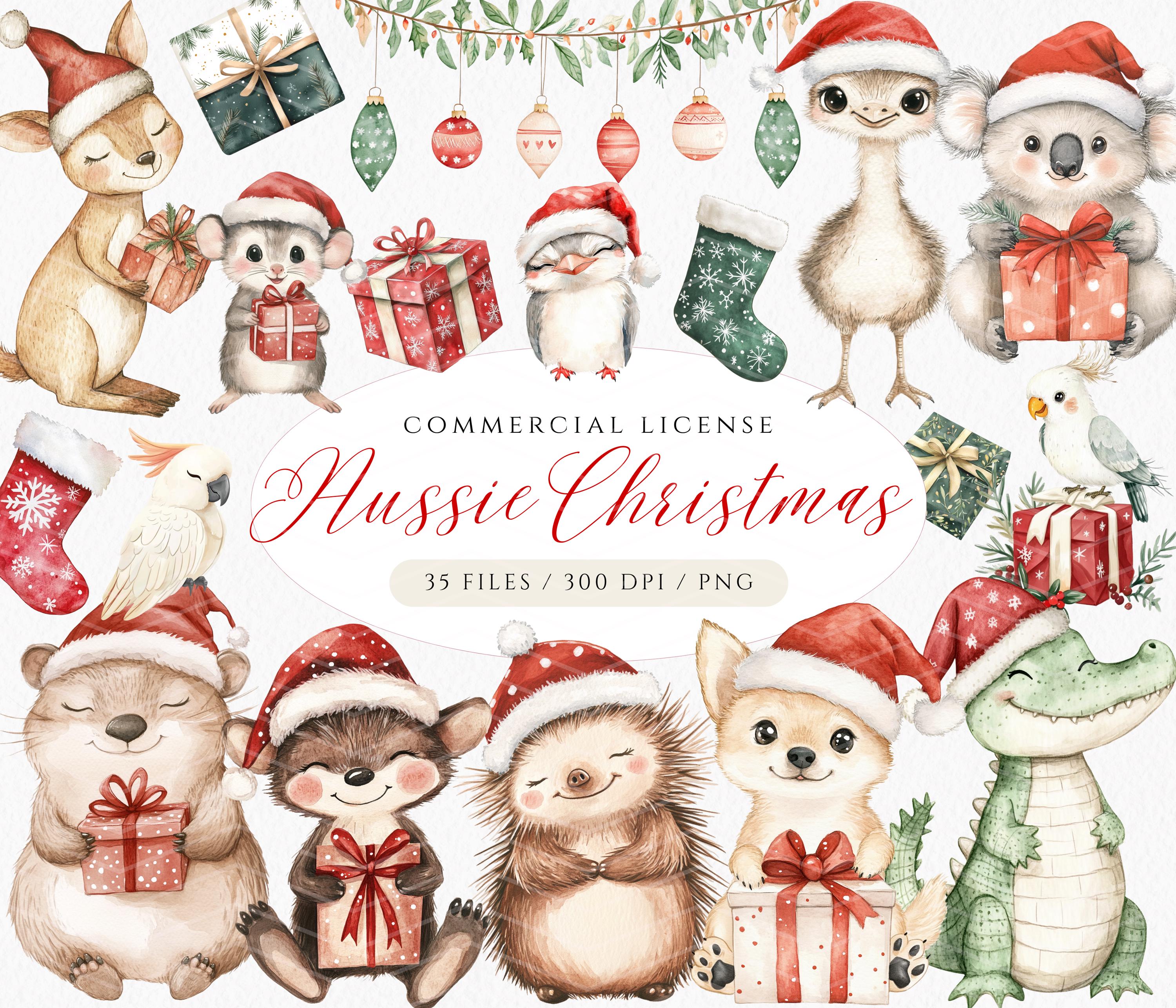 Australian Christmas Animals Clipart, Festive PNG, Aussie Wildlife ...