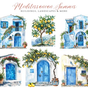 Mediterranean Watercolor Clipart Bundle: Lemon & Tile Designs (PNG ...