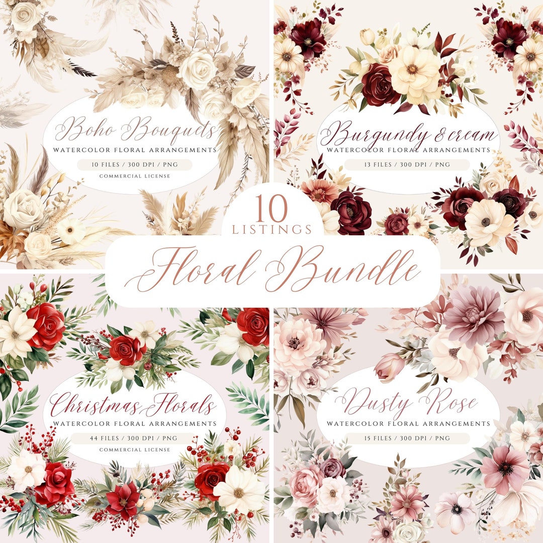 Watercolor Flower Clipart Bundle Floral Clipart Bundle Commercial Use ...