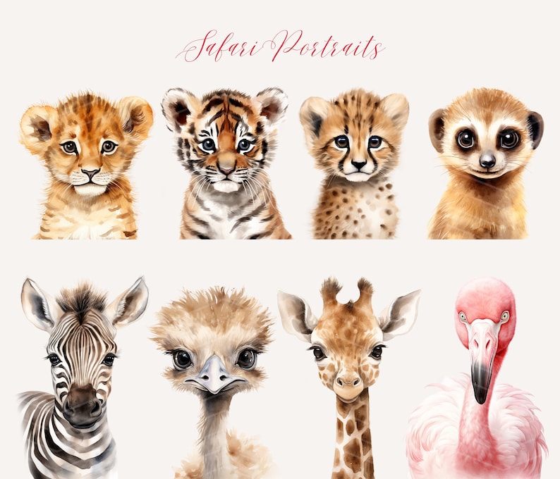 Watercolor Safari Animals Clipart: Nursery Art Bundle (digital Download ...