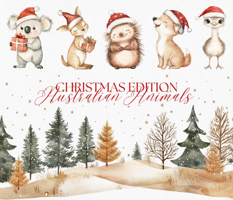 Australian Christmas Animals Clipart, Festive PNG, Aussie Wildlife ...